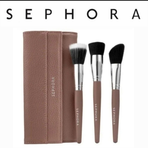 Sephora | Makeup | Sephora 3piece Contour Makeup Brush Set Pouch New ...